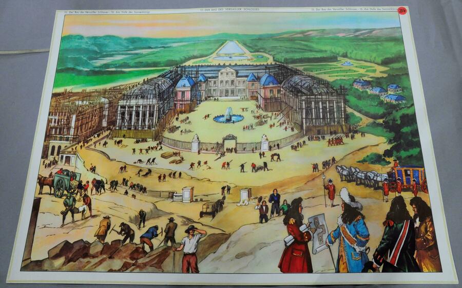 Vintage Double Sided Wall Chart Build Of Versailles Palace Life Of Sun ...