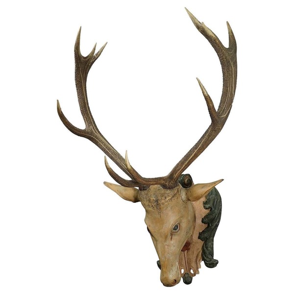 Large Antique Wooden Carved Black Forest Baroque Stag Head With 10 ...